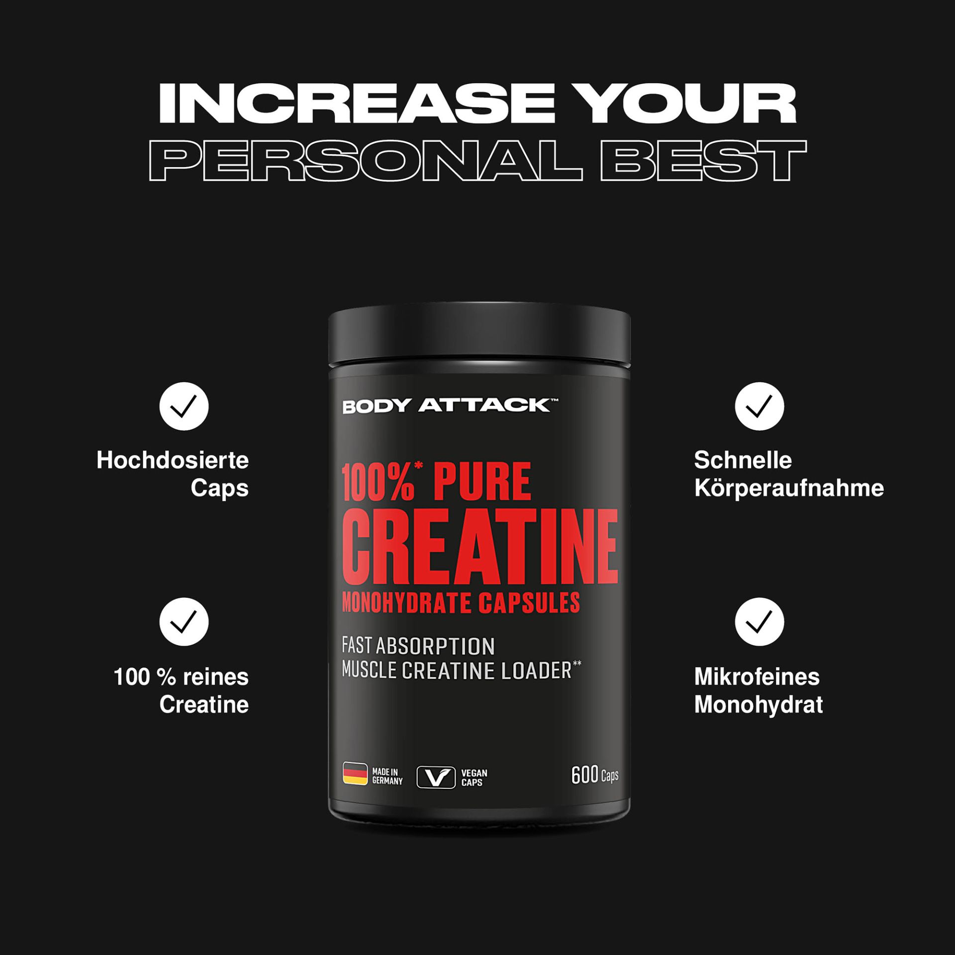 Body Attack Creatine monohydrate capsules - 600 creatine capsules